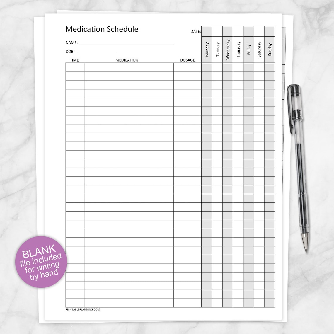 Printable Medication Schedule, for Large Prescription Medicine Lists ...