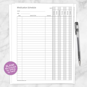 Printable Medication Schedule, for Large Prescription Medicine Lists and Schedules - PDF Instant ...