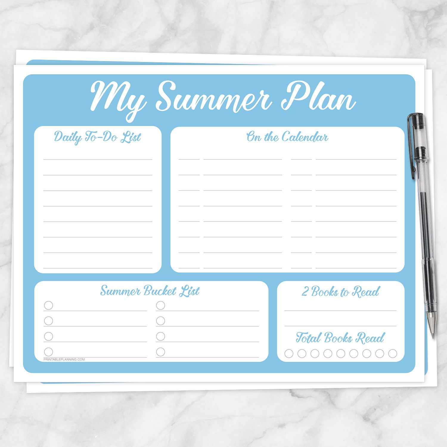 Printable Summer Plan, Blue Summer Planner Page for Kids Teenagers or ...