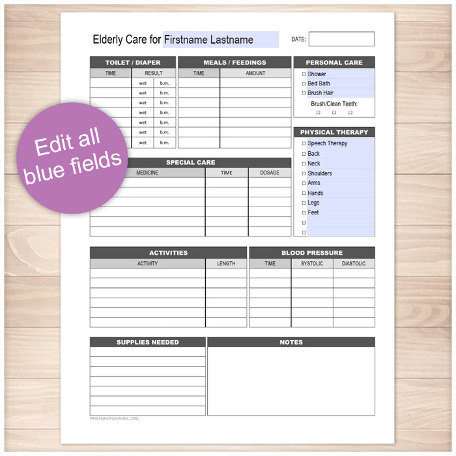Printable Elderly Care Daily Care Sheet Caregiver Sheet - Etsy UK