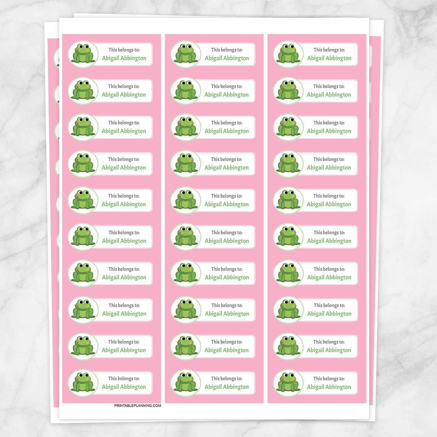 Printable Pink Frog Name Labels for School Supplies - Personalized 2 5/ ...