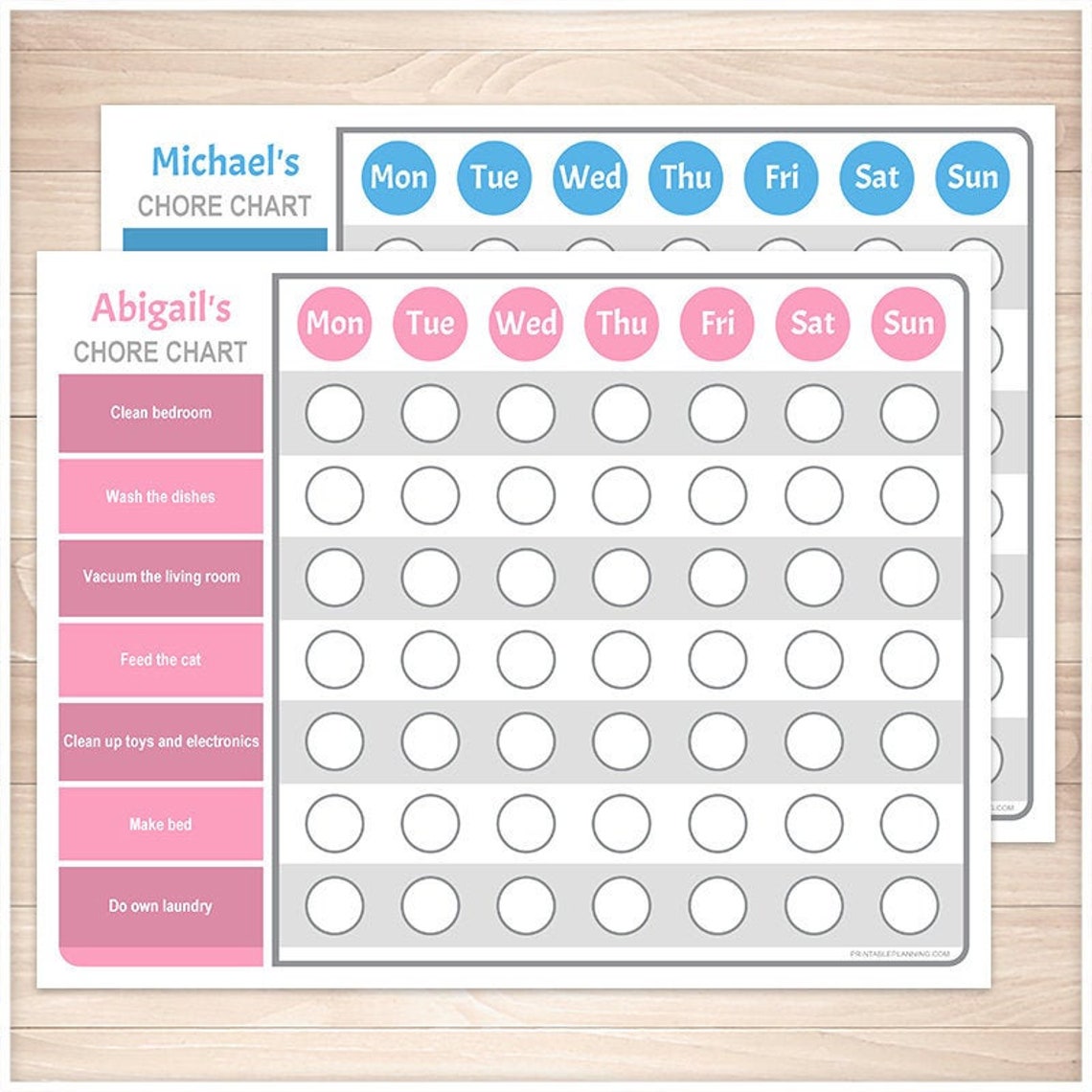 Printable Personalized Chore Chart BUNDLE Pink and Blue - Etsy