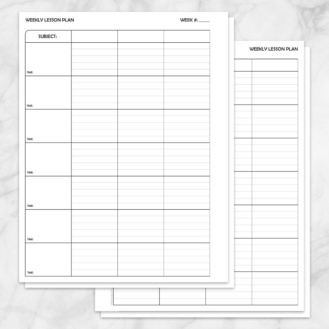Printable Weekly Lesson Plan For Teachers Blank White School Planner
