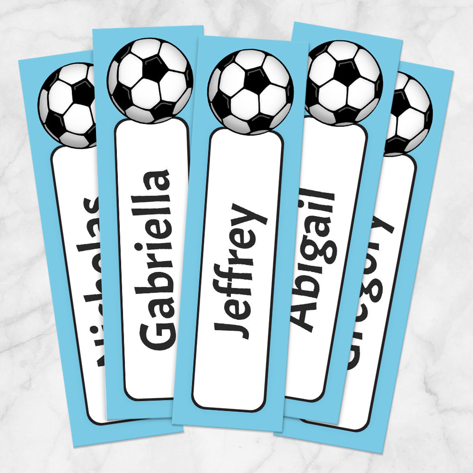 Printable Personalized Blue Soccer Bookmarks - Editable PDF Printable ...