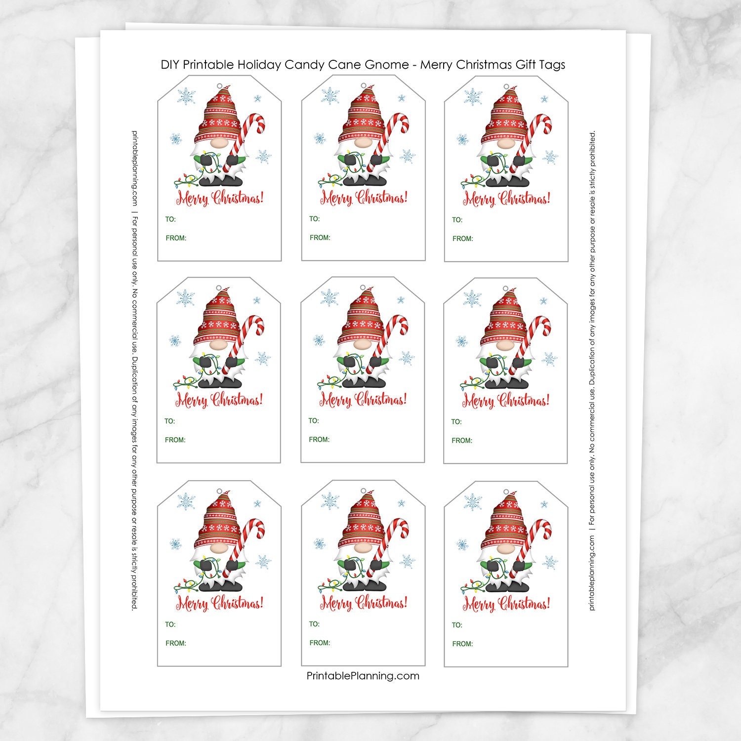 Printable Holiday Gnome Gift Tags, Cute Candy Cane Gnome Merry ...