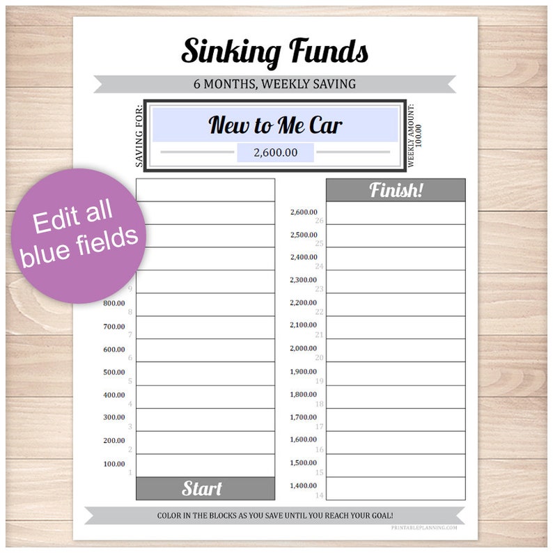 Printable Sinking Funds Savings Chart 6 Months Weekly - Etsy