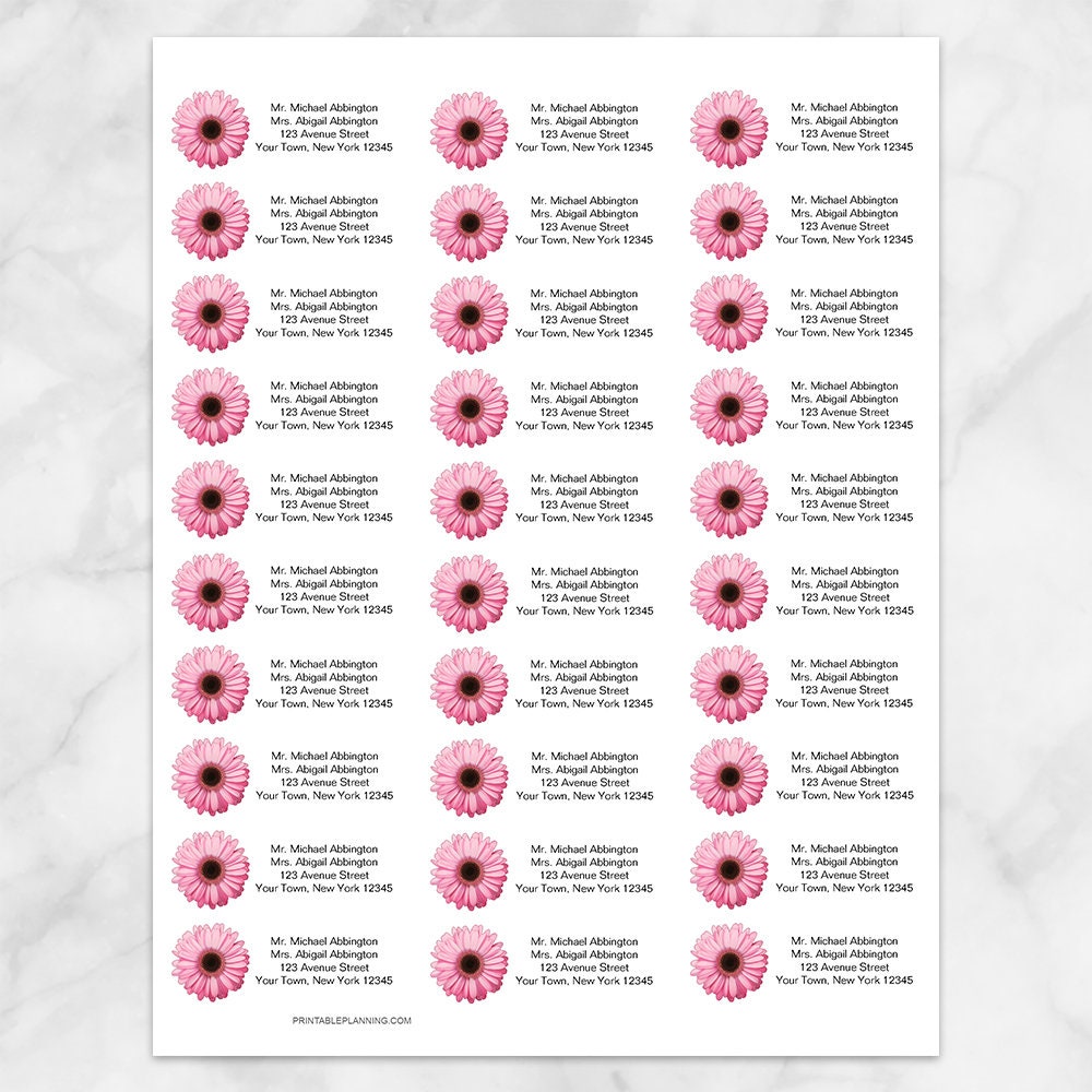 Printable Pink Daisy Address Labels - Pretty Pink Floral Personalized 2 ...