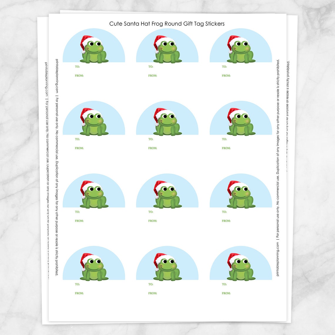 Printable Frog Gift Tag Stickers, Cute Santa Hat Frog Over Blue, Round ...
