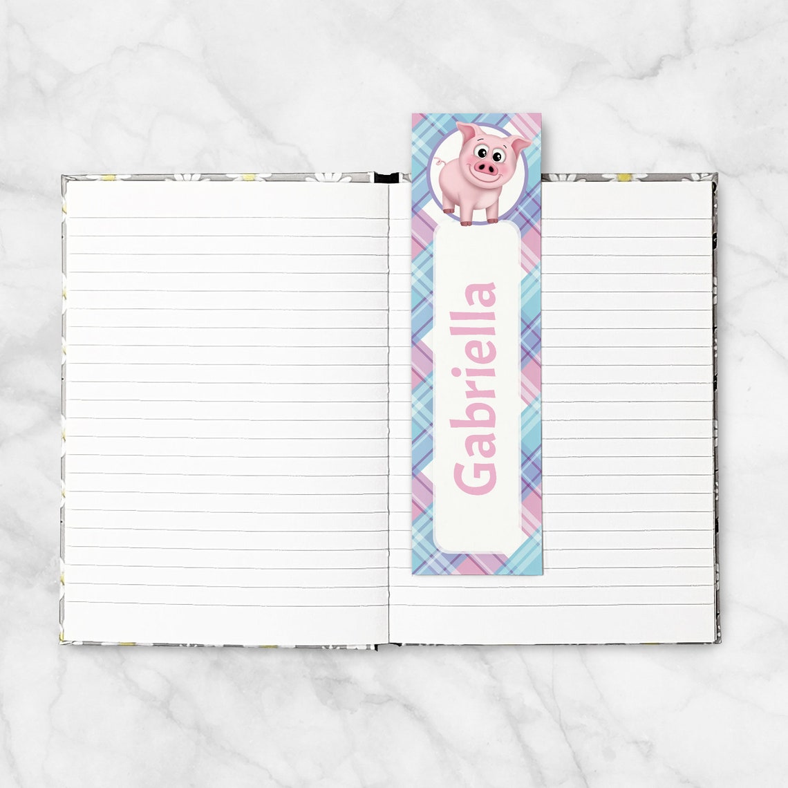 Printable Personalized Pig Bookmarks, Pink Blue Purple Plaid Pattern ...