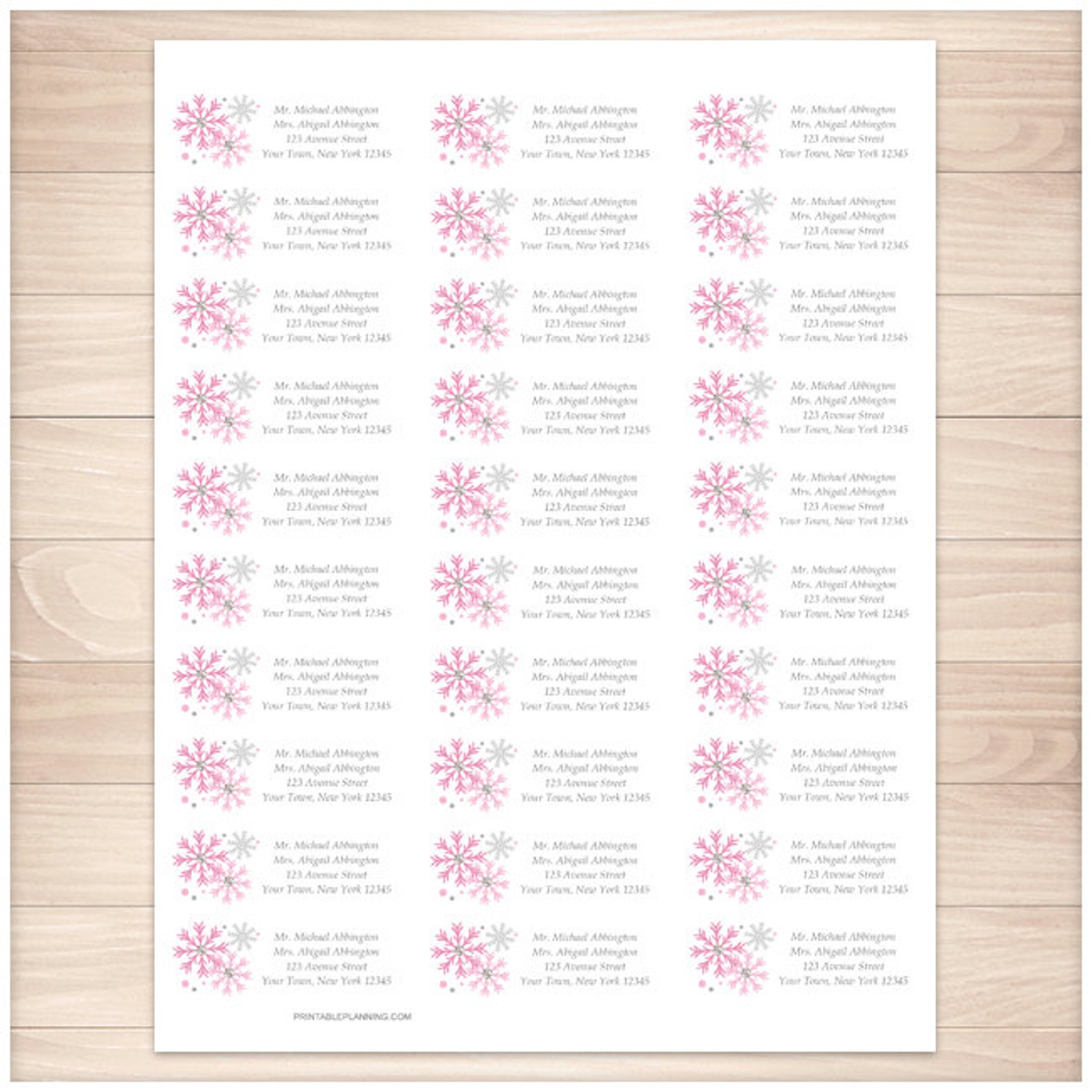 Printable Pink Snowflake Address Labels Winter Pink Gray | Etsy