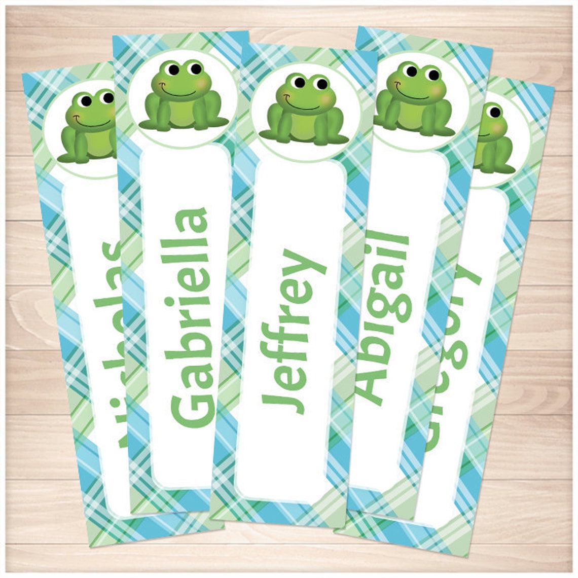Printable Personalized Frog Bookmarks Green Blue Plaid | Etsy