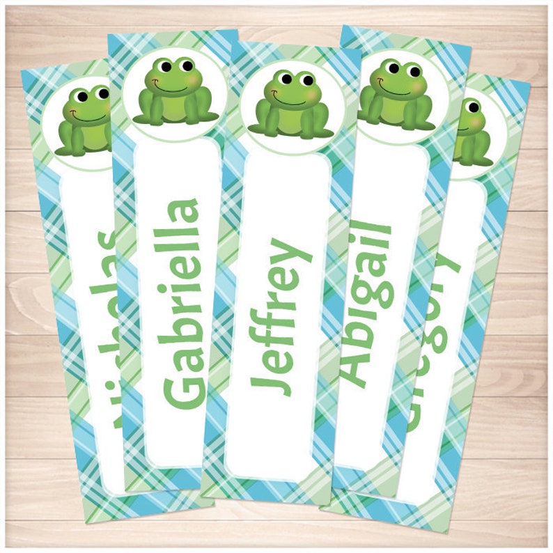Printable Personalized Frog Bookmarks Green Blue Plaid | Etsy