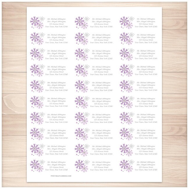 Printable Purple Snowflake Address Labels Winter Purple Gray | Etsy