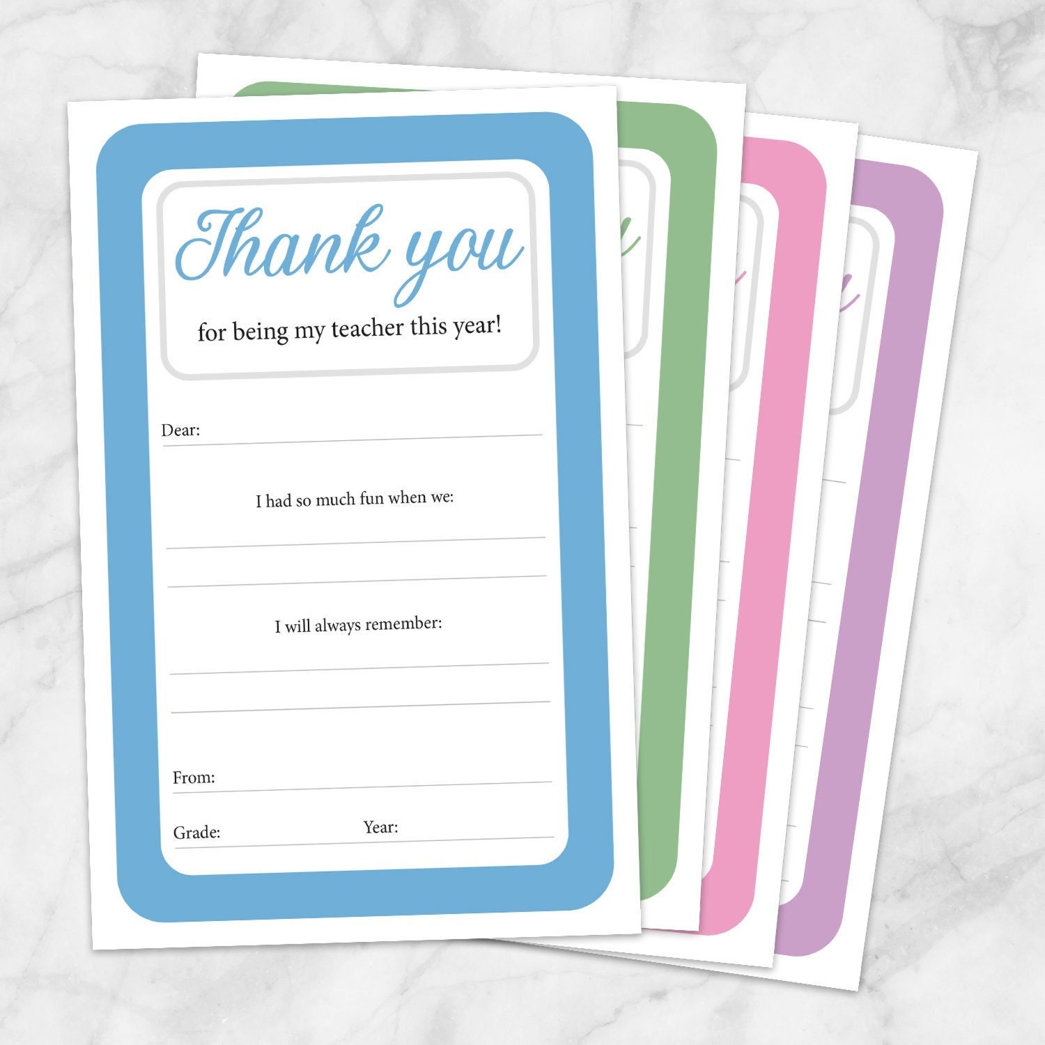 Printable Teacher Thank You Notes, End of School Year Thank You From ...