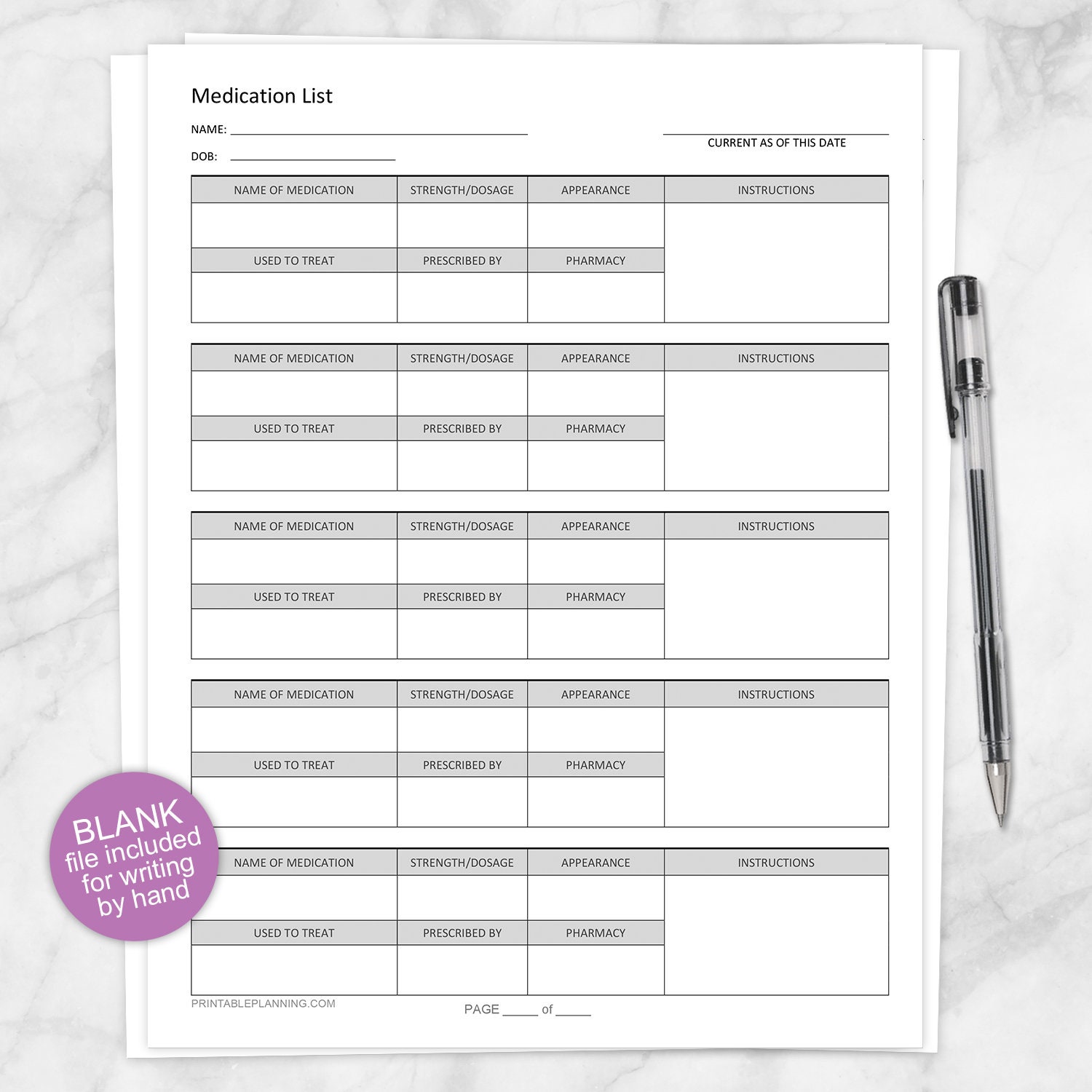 Printable Medication List, for Keeping Track and Organization of ...