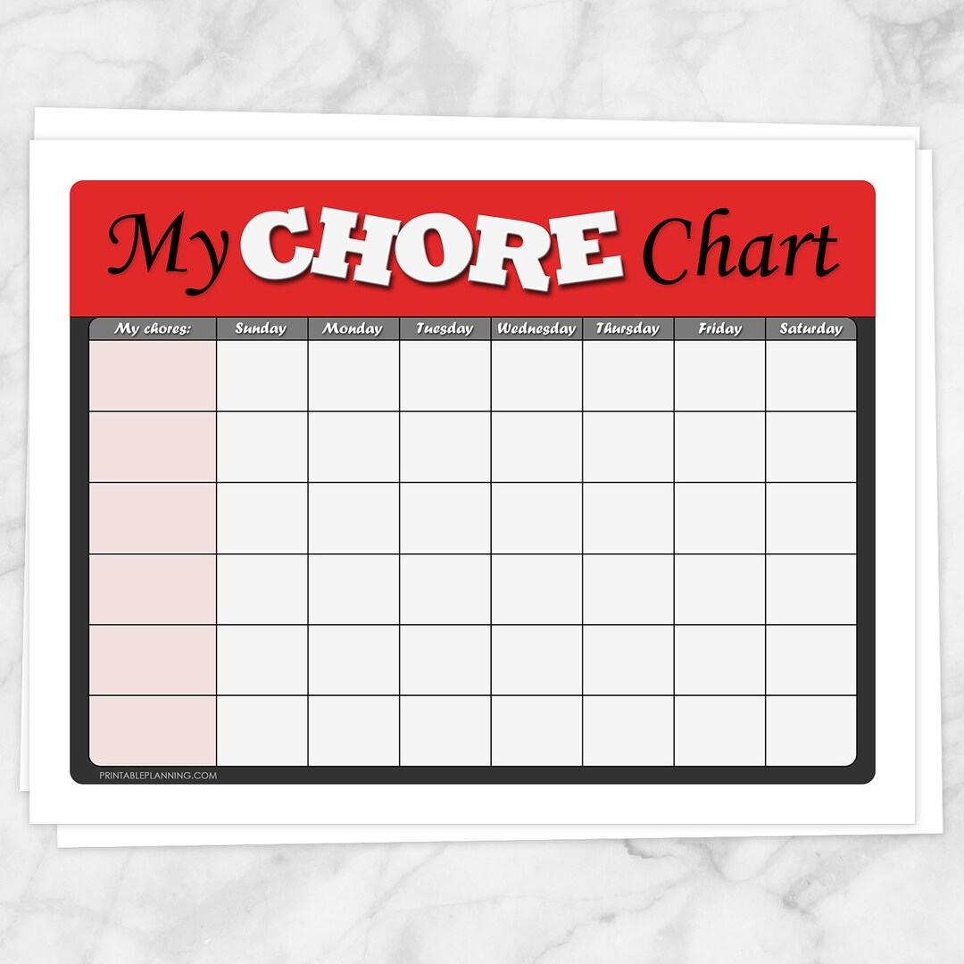 Printable Kids Chore Chart Red - Children's Daily Routine - Red Gray My ...