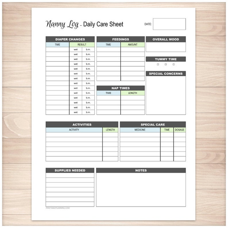 Printable Nanny Log - Daily Infant Care Sheet - Babysitter Caregiver ...