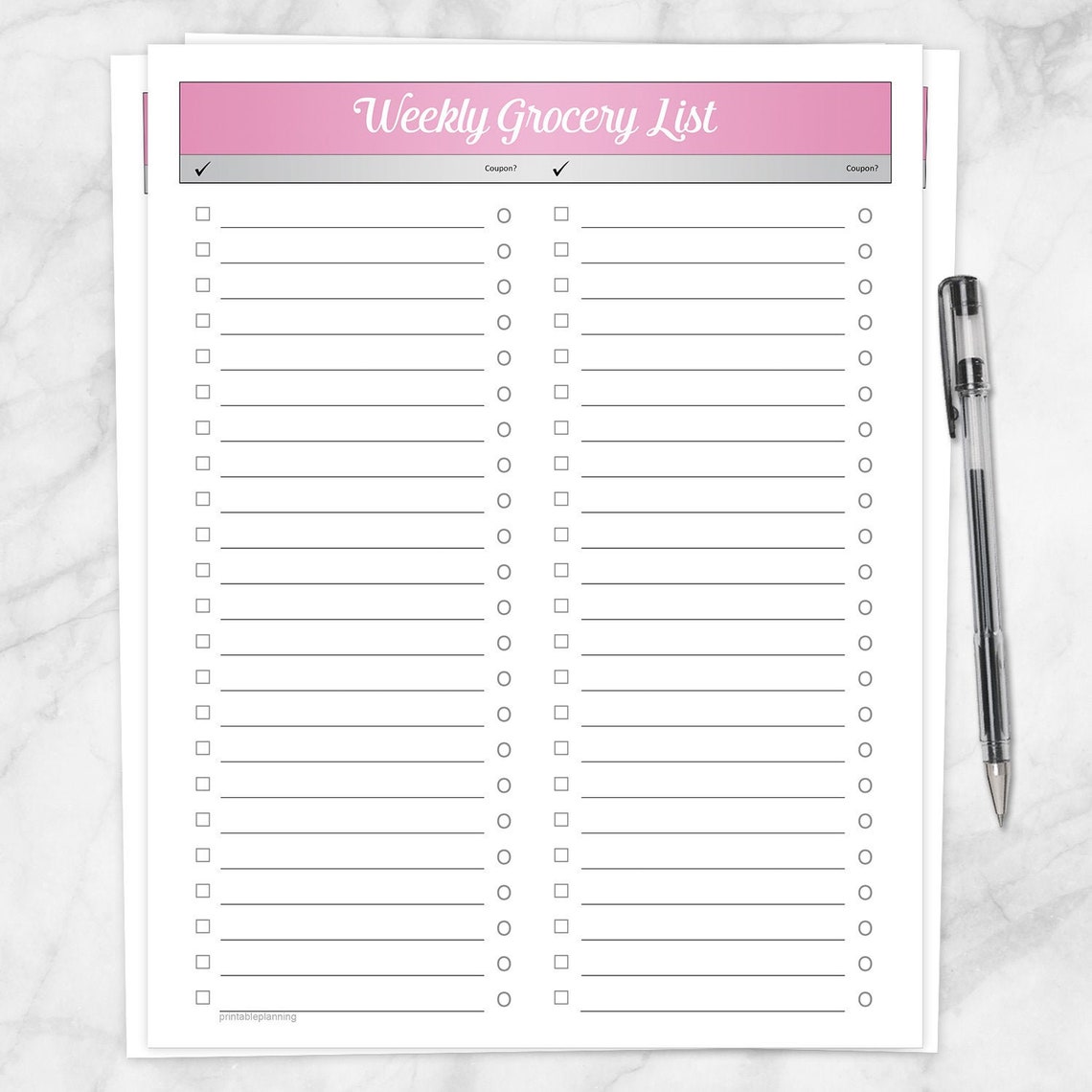 Pink Printable Weekly Grocery List Full Page Clean and Simple - Etsy