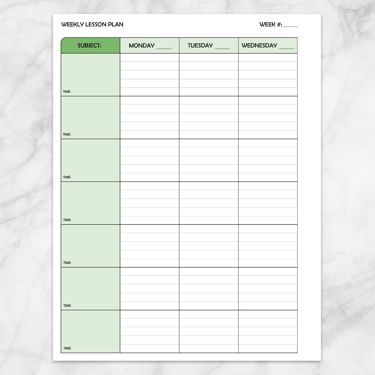Printable Weekly Lesson Plan for Teachers, Green School Planner Pages ...