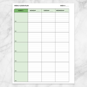 Printable Weekly Lesson Plan for Teachers, Green School Planner Pages ...