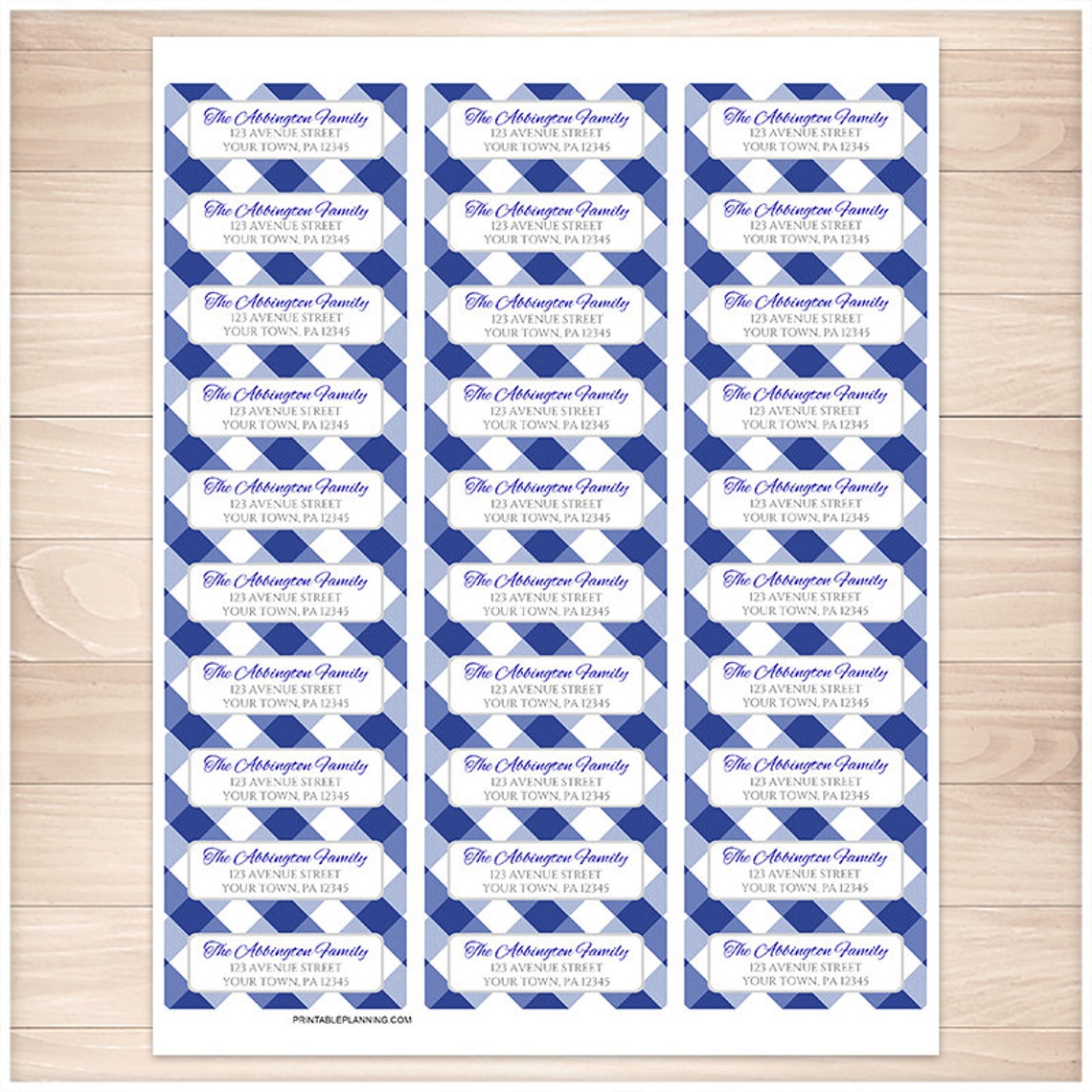 Printable Navy Blue Gingham Address Labels Pattern | Etsy