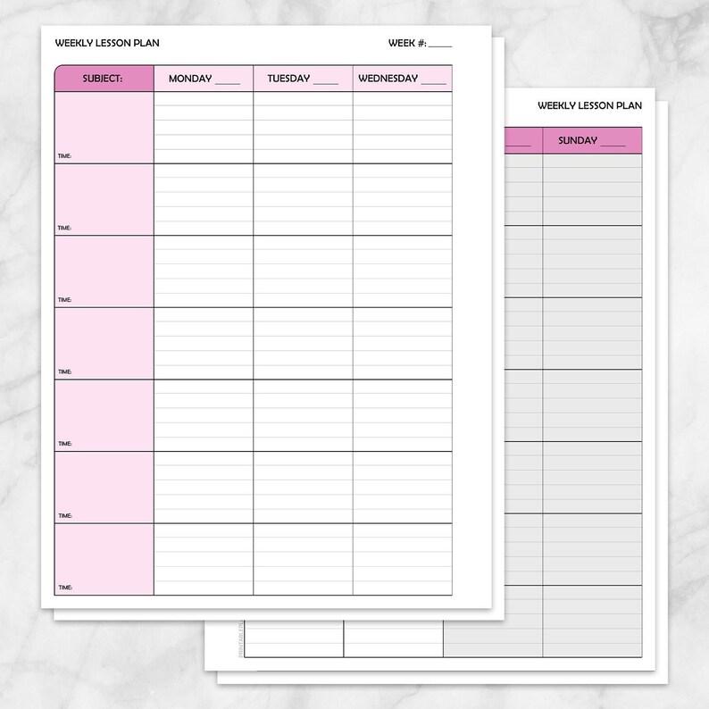 Printable Weekly Lesson Plan for Teachers, Pink School Planner Pages ...