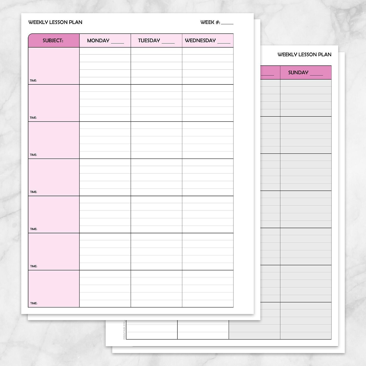 Printable Weekly Lesson Plan for Teachers, Pink School Planner Pages ...