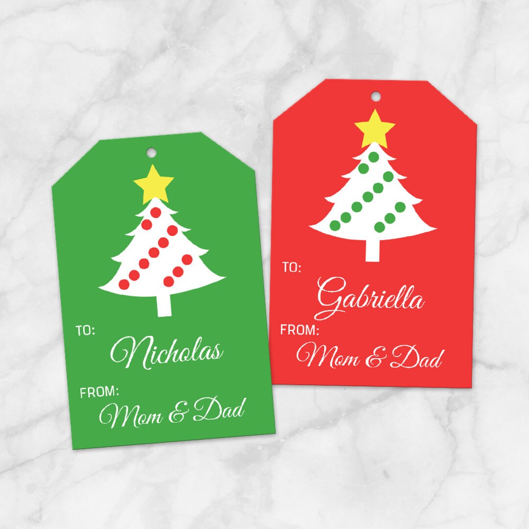 Printable Christmas Tree Gift Tags - Red and Green With Holiday Tree ...
