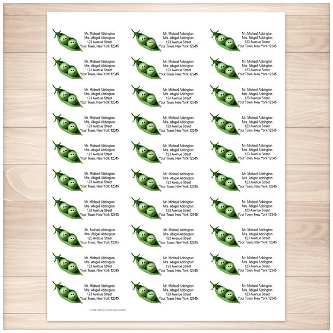 Printable 2 Peas in a Pod Address Labels Personalized 2 | Etsy