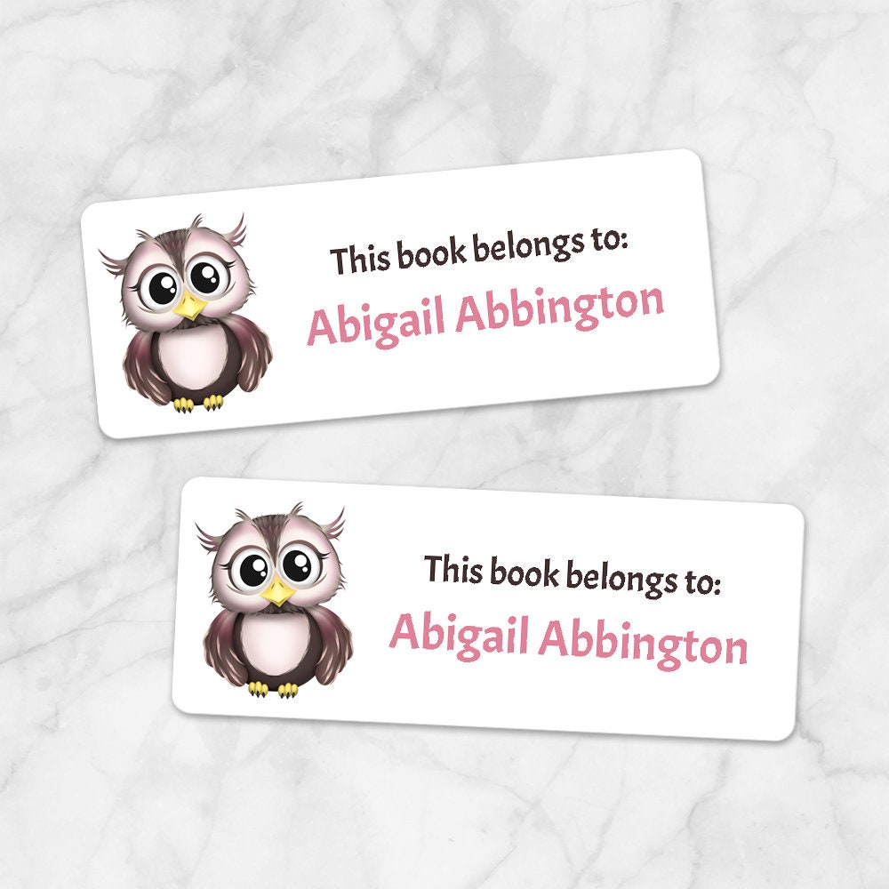 Printable Owl Book Labels, Pink Brown, Personalized 2 5/8" X 1" Labels ...