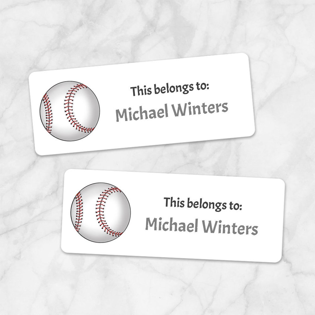 Printable Baseball Name Labels for School Supplies - Personalized 2 5/8 ...