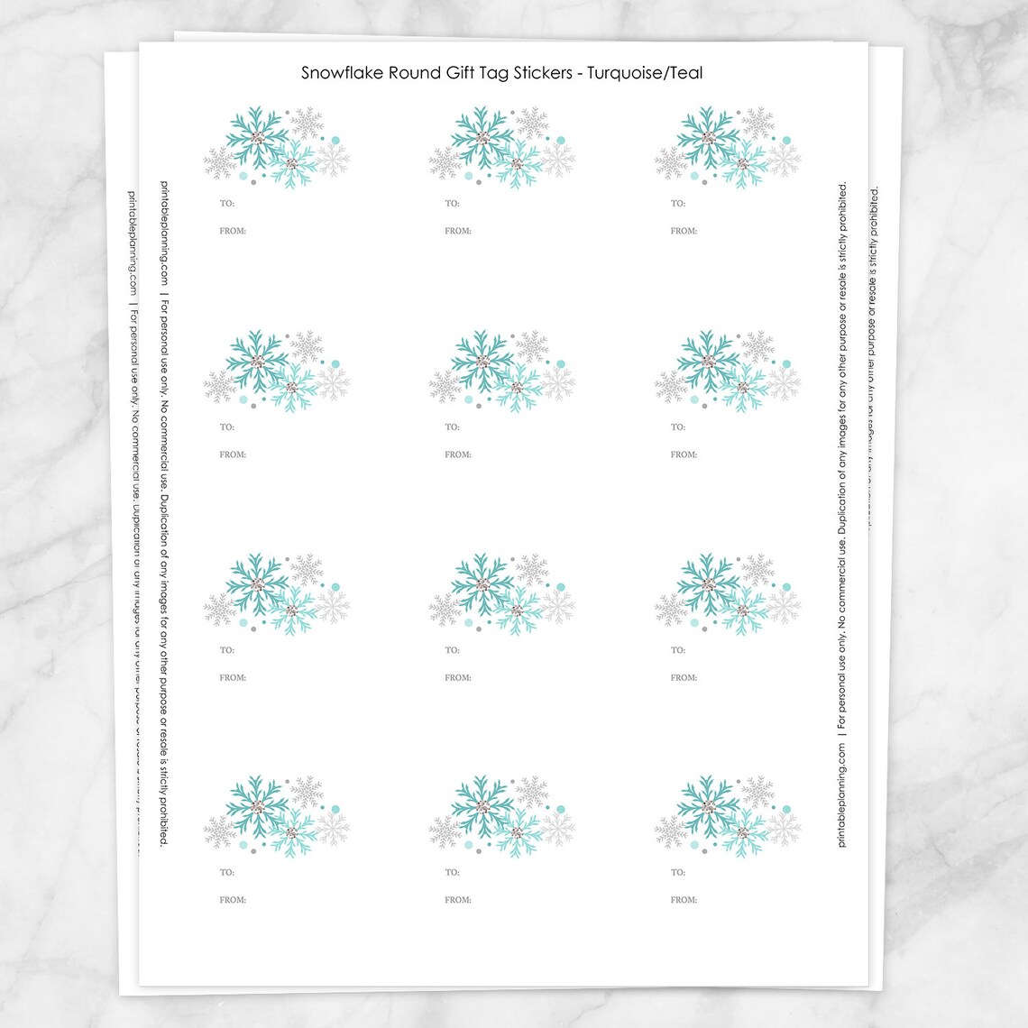 Printable Snowflake Gift Tag Stickers, Turquoise With Gray, Round to ...