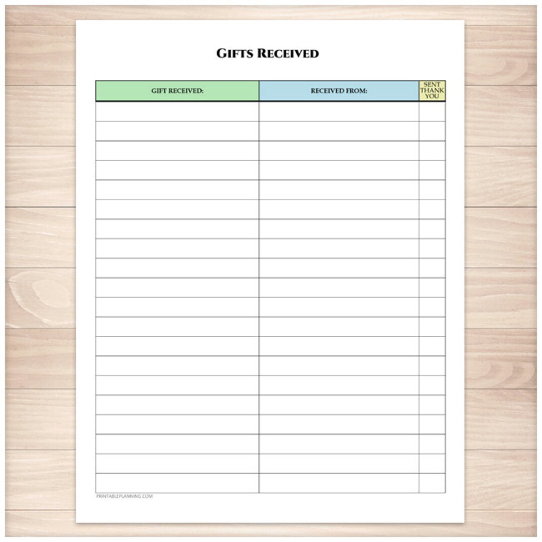 Printable Gifts Received List Holiday Occasion Birthday - Etsy