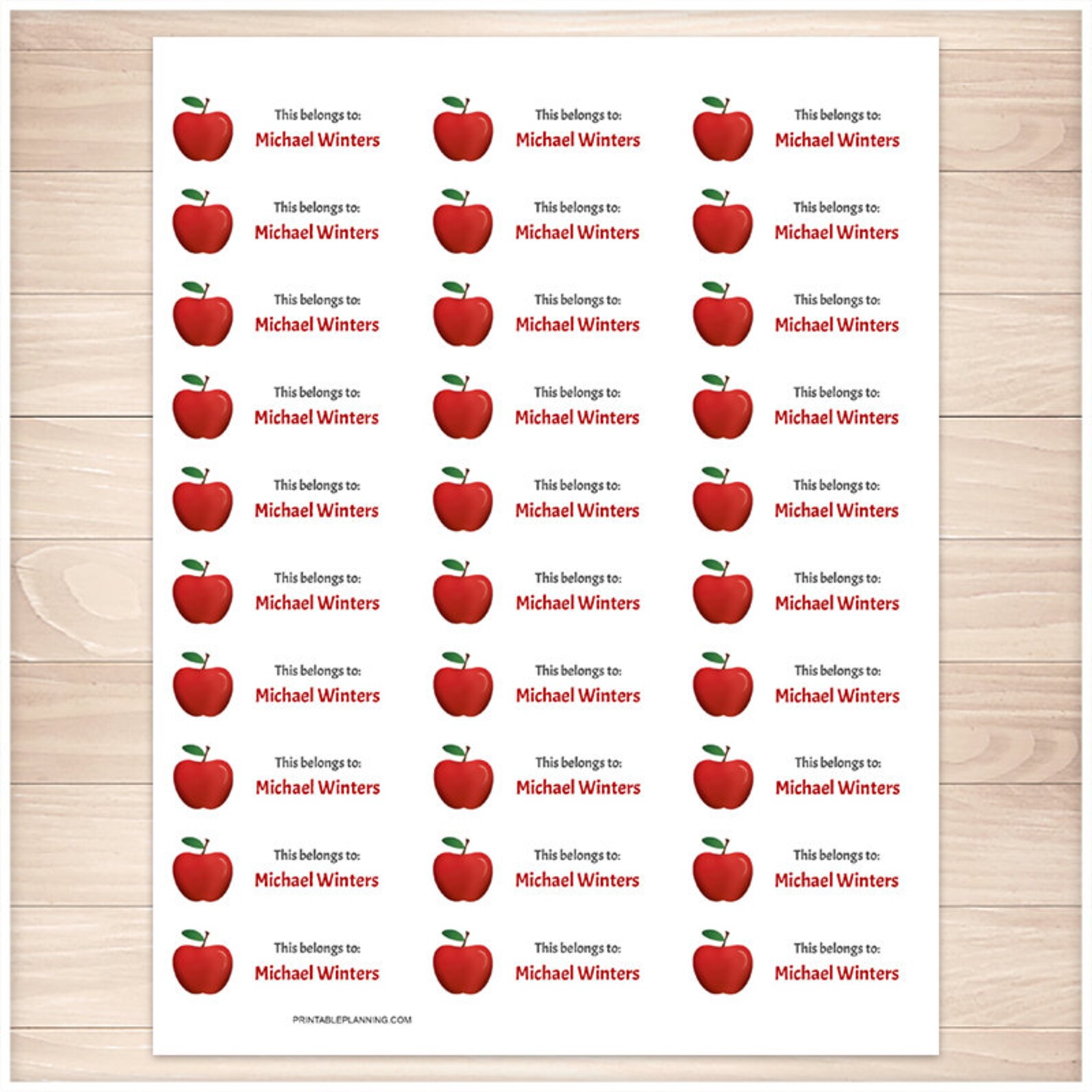 Printable Apple Name Labels for School Supplies Red - Etsy