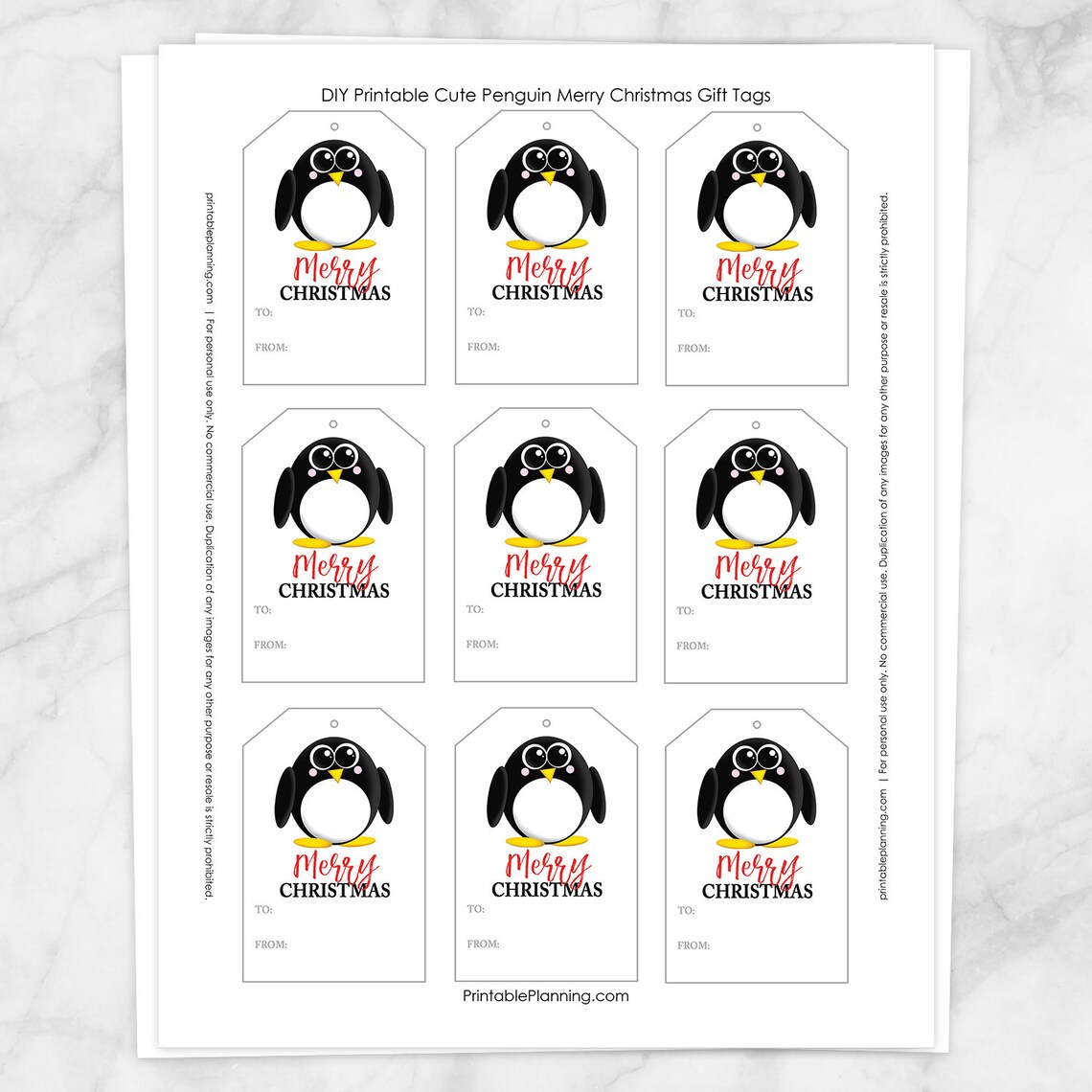 Printable Penguin Gift Tags, Cute Penguin Merry Christmas DIY Gift Tags ...