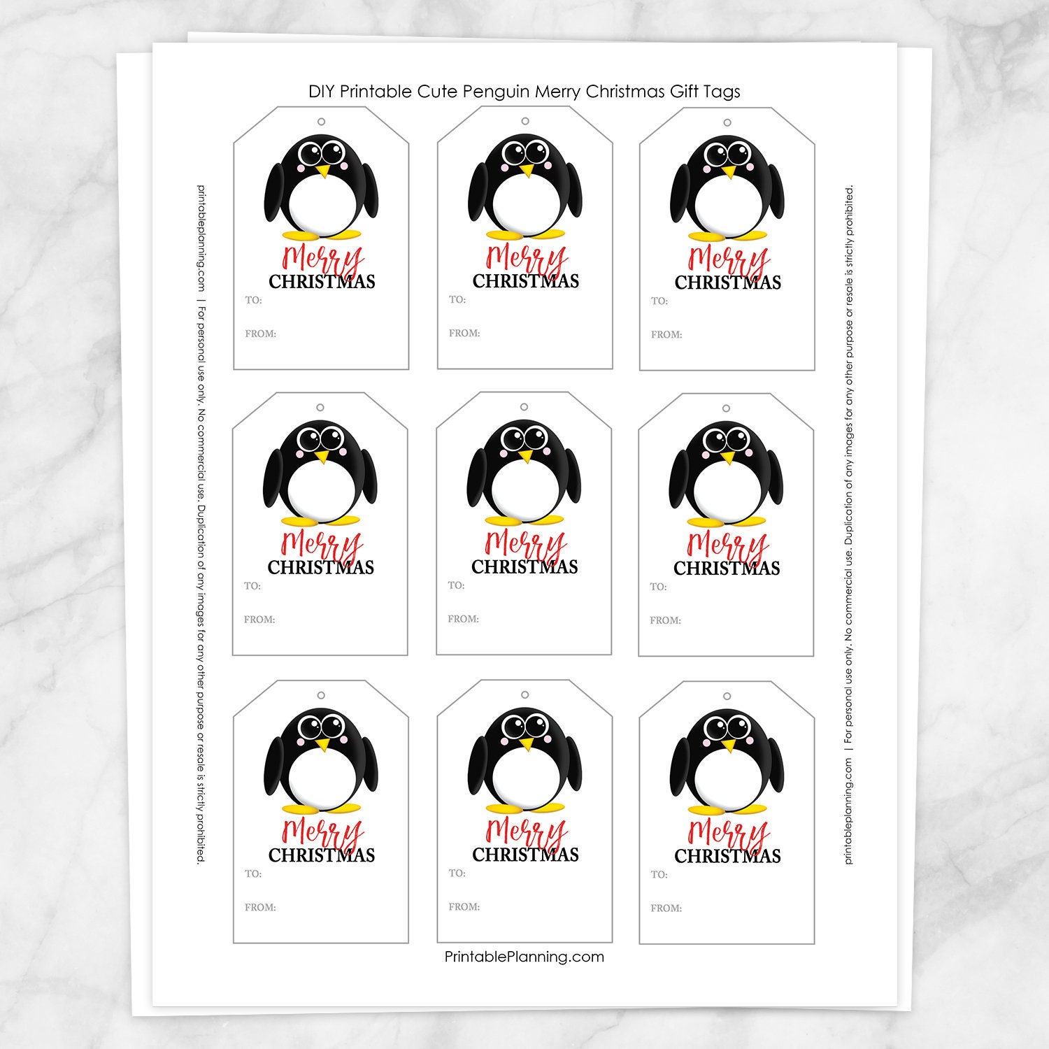 Printable Penguin Gift Tags, Cute Penguin Merry Christmas DIY Gift Tags ...