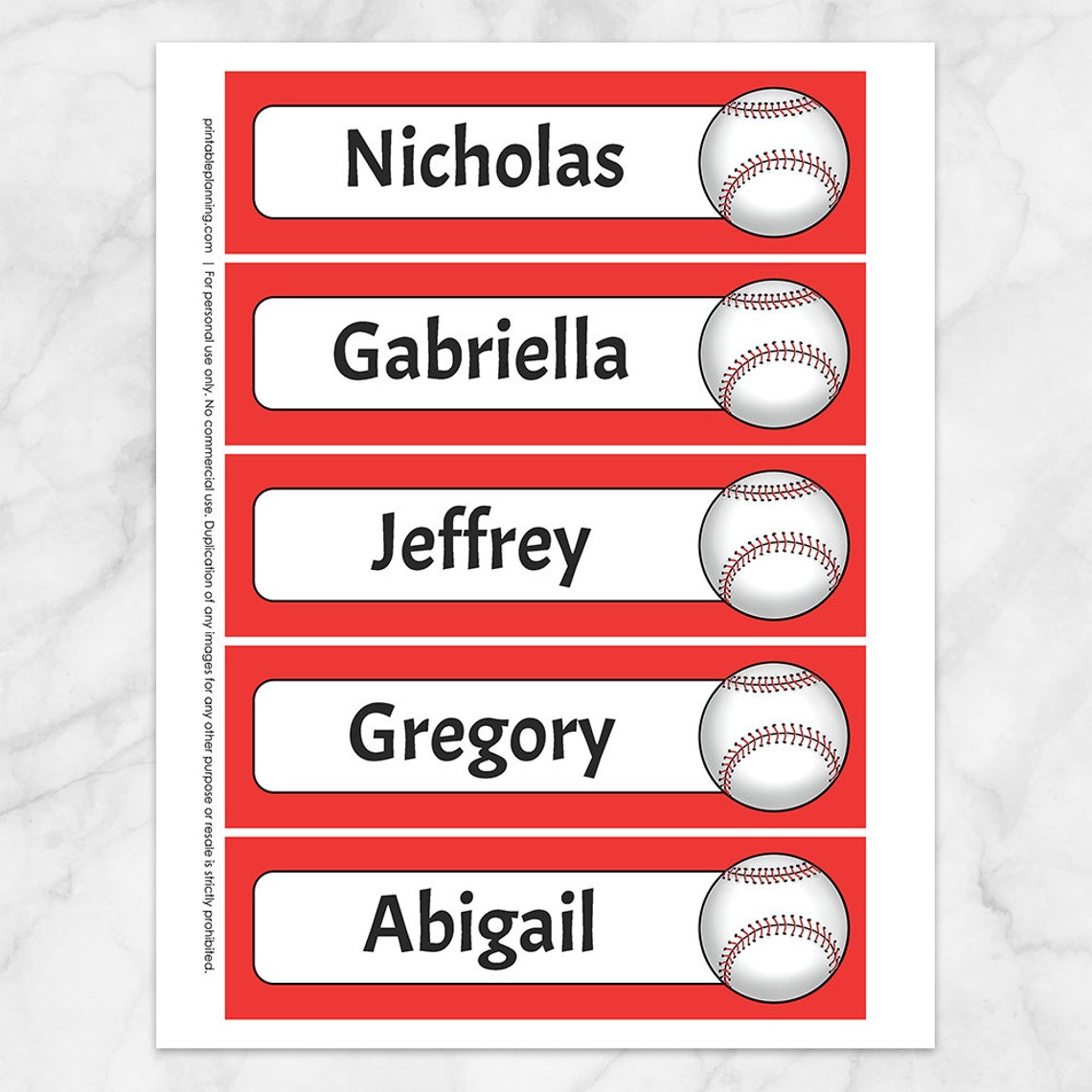 Printable Personalized Baseball Bookmarks, BUNDLE Red Blue Purple Pink ...