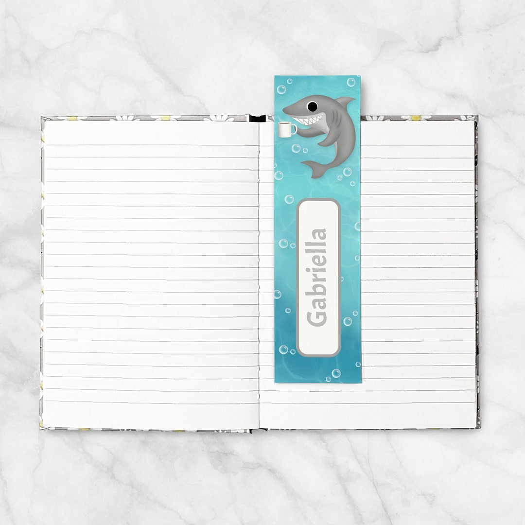 Printable Shark Bookmarks, Personalized - Cute Coffee Shark, School ...