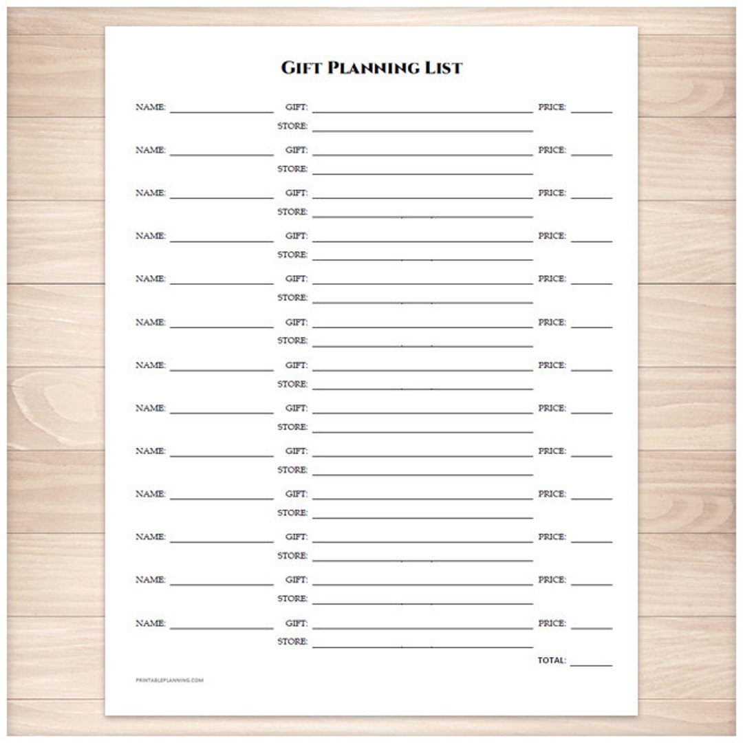 Printable Gift Planning List Holiday Occasion Christmas - Etsy