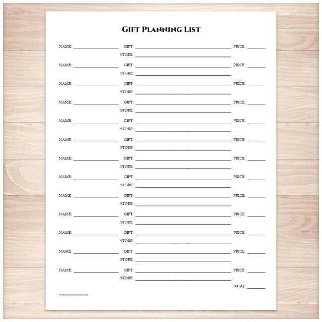 Printable Gift Planning List Holiday Occasion Christmas - Etsy