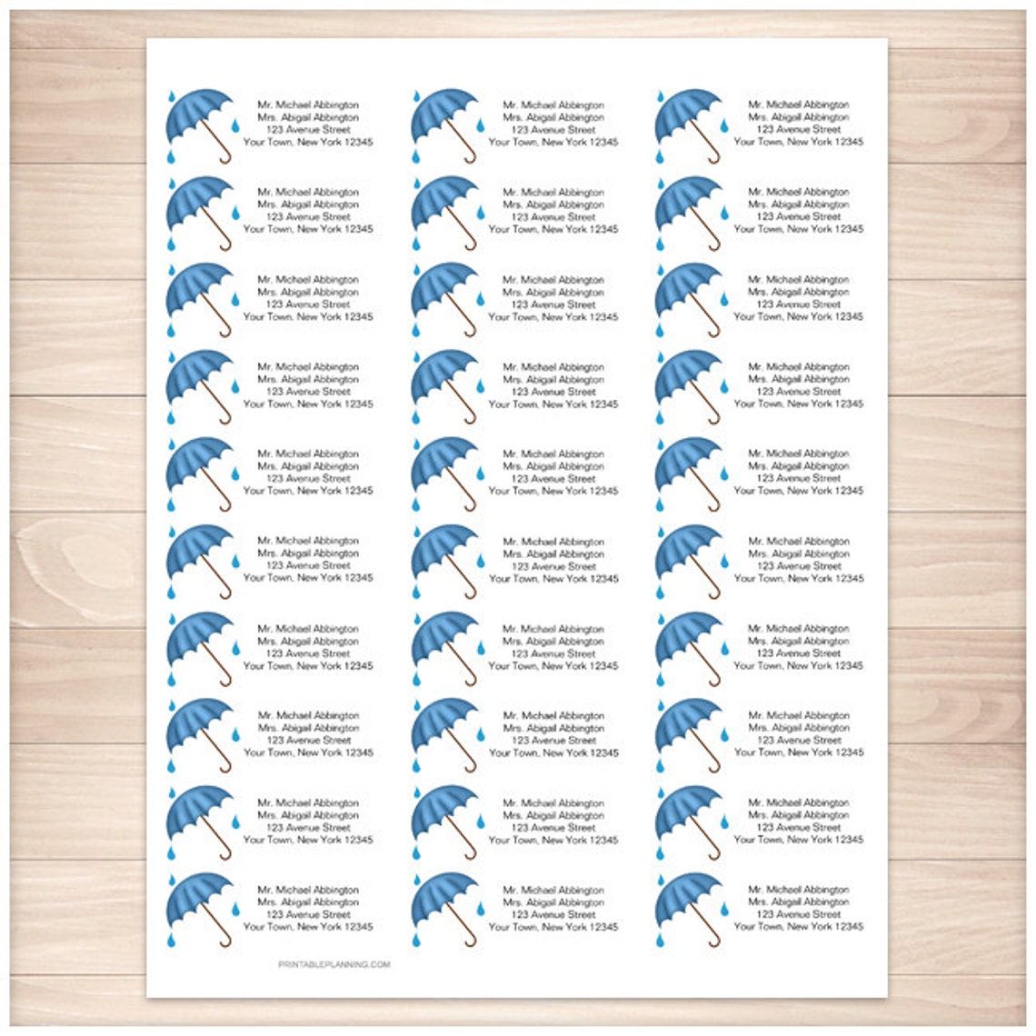 Printable Blue Umbrella Address Labels White Shower | Etsy