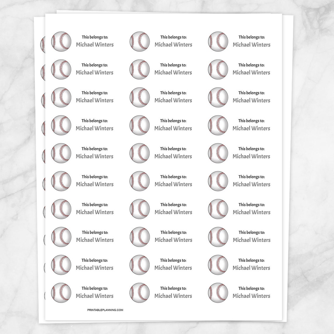 Printable Baseball Name Labels for School Supplies - Personalized 2 5/8 ...