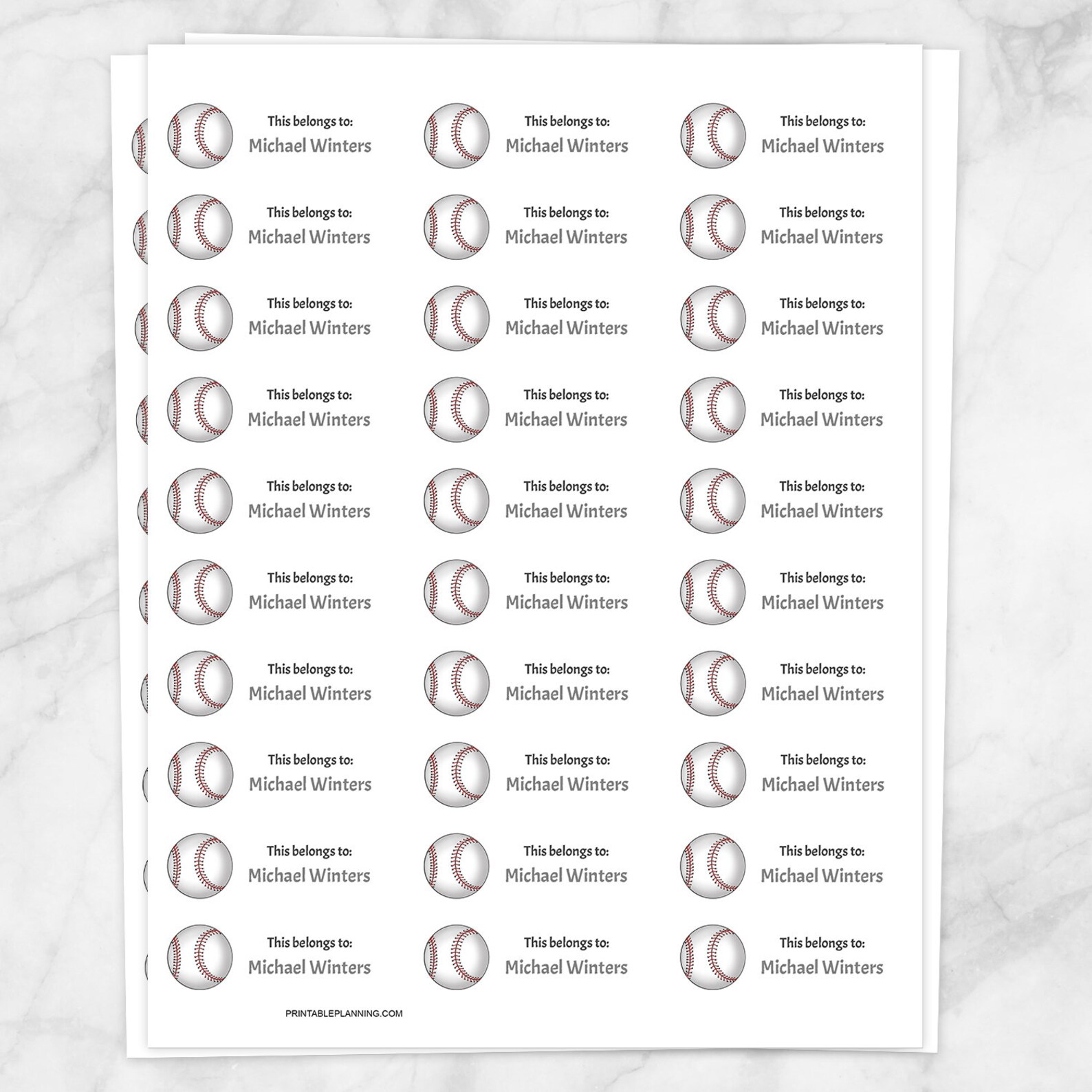 Printable Baseball Name Labels for School Supplies - Personalized 2 5/8 ...