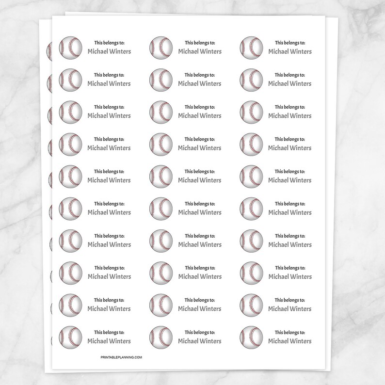 Printable Baseball Name Labels for School Supplies - Personalized 2 5/8 ...