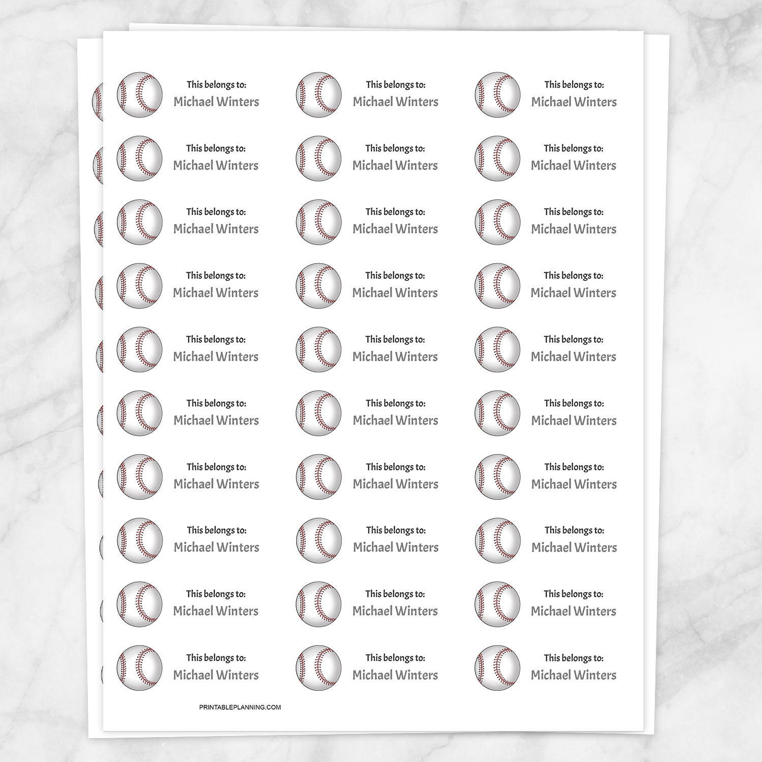 Printable Baseball Name Labels for School Supplies - Personalized 2 5/8 ...