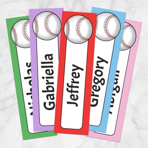 Printable Personalized Baseball Bookmarks - Colorful, School Student ...