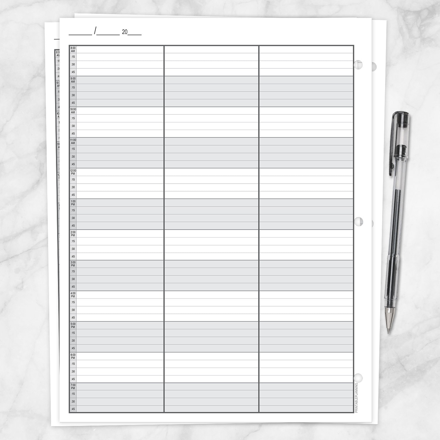 Printable Schedule Sheet, Front Back Appointment Sheet With 3 Columns ...