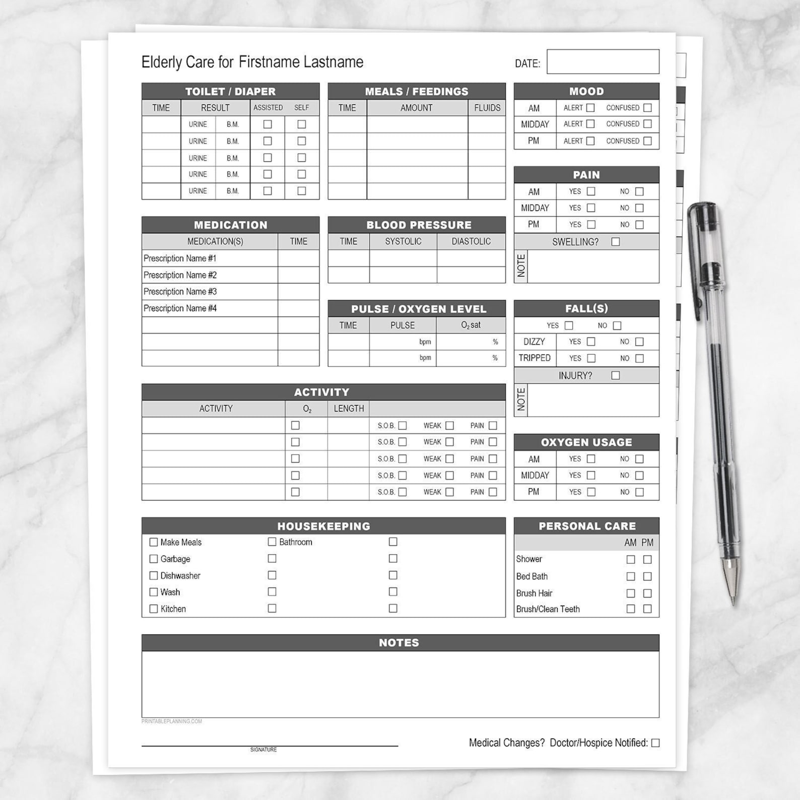 Printable Elderly Care With Alertness Housekeeping and More, Daily Care ...