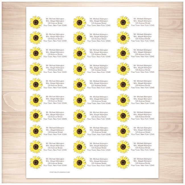 Printable Sunflower Address Labels Yellow Bright Happy Floral - Etsy