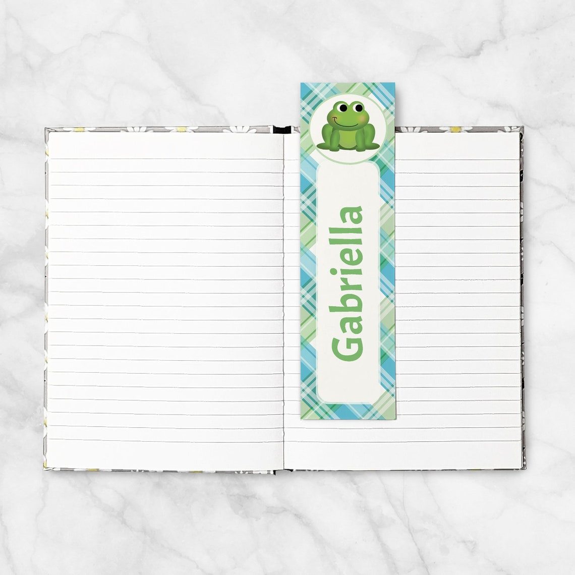 Printable Personalized Frog Bookmarks, Green Blue Plaid Pattern, Cute ...